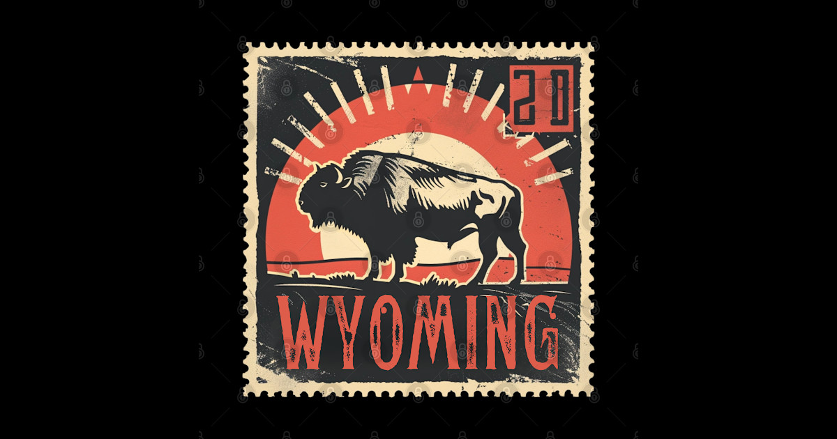 Vintage Wyoming Bison Postage Stamp Design - Wyoming - Sticker | TeePublic