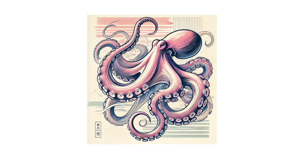 Traditional Japanese Style Wood Block Print Artwork Octopus - Octopus ...