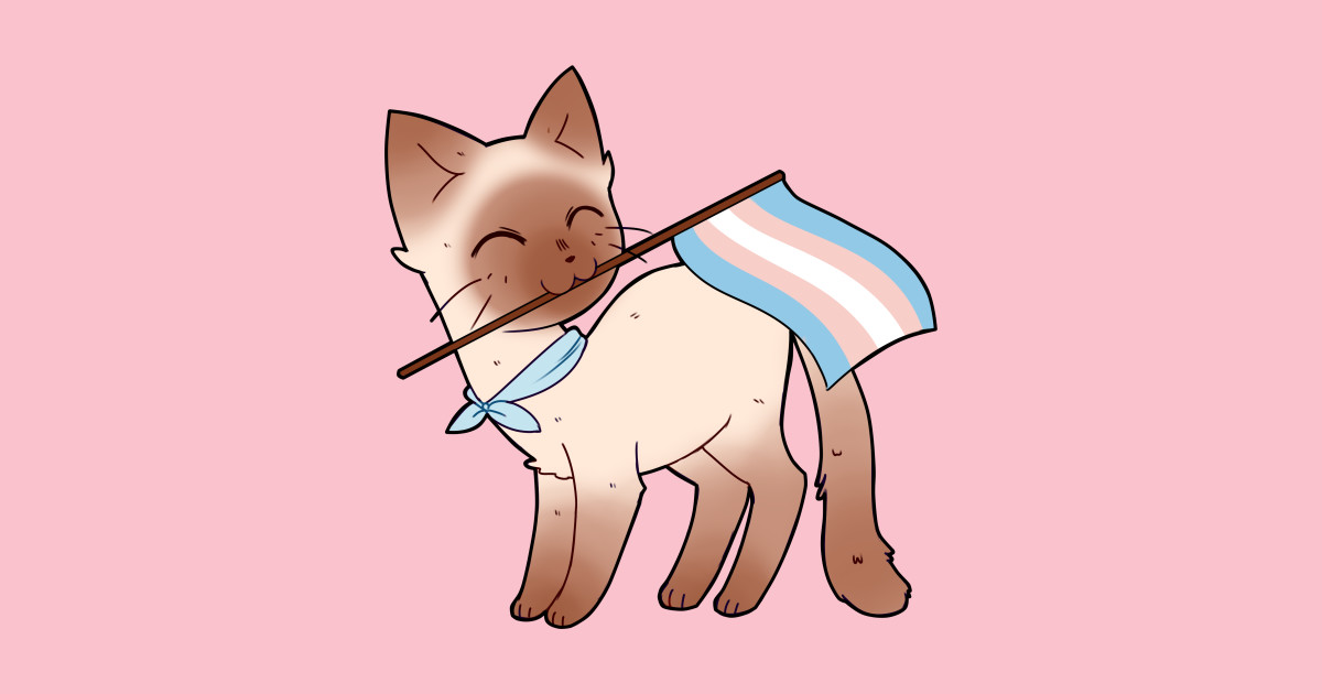 cute chibi siamese cat holding transgender pride flag lgbtq - Lgbtq - T ...