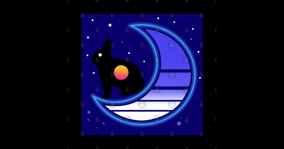Synthwave Rabbit in the Moon - Synthwave - Sticker | TeePublic