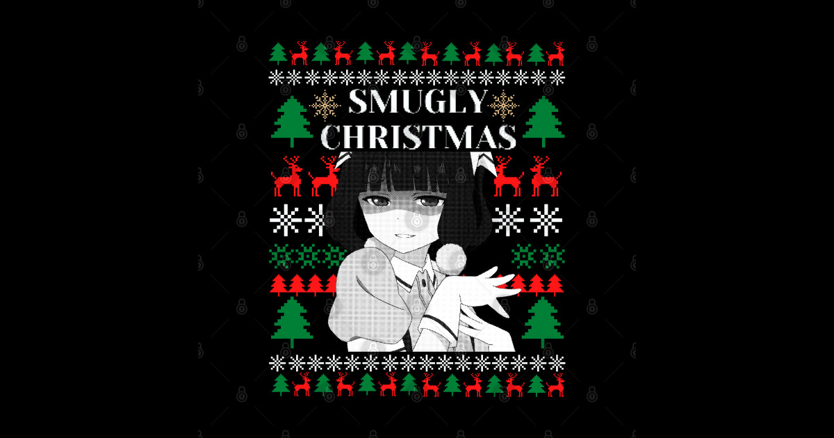 Smugly Christmas sweater - Smug Anime Girl - Sticker | TeePublic