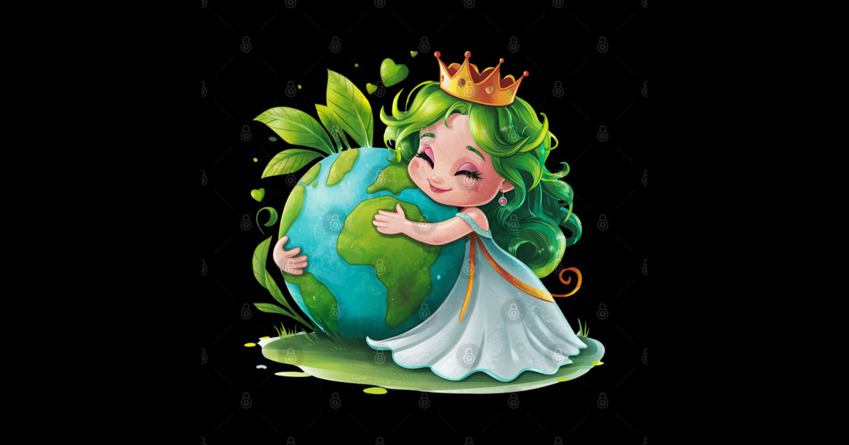 A cute queen hugging the green earth - Earth Day - Sticker | TeePublic