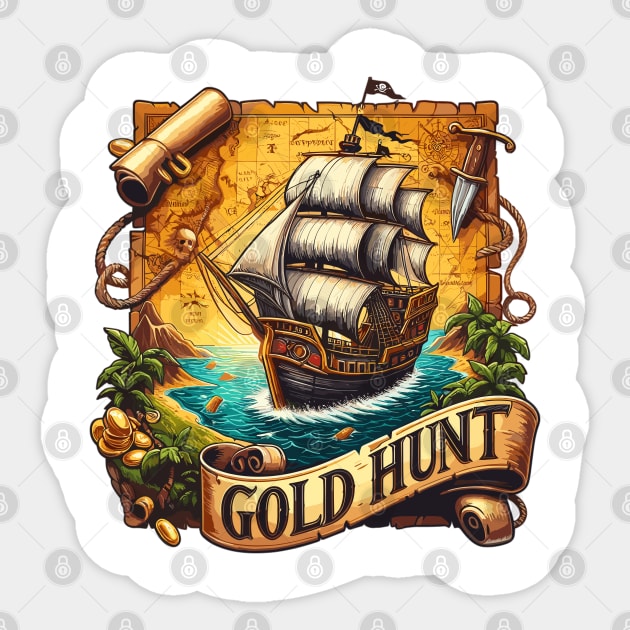 Pirate Ship, Gold Hunt - Pirate Ship - Sticker | TeePublic