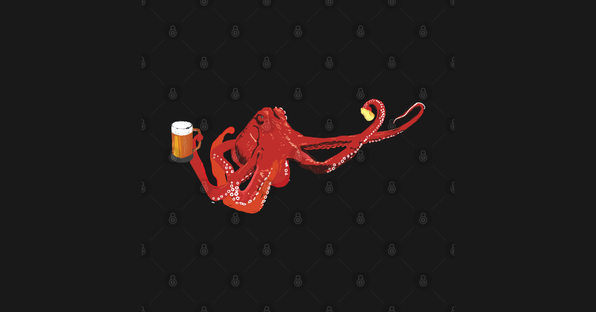 Red Octopus Beer lover - Octopus Art - T-Shirt | TeePublic