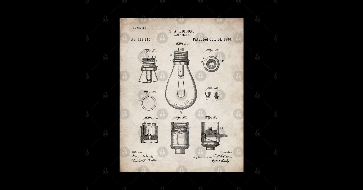 Edison Lamp Patent - New Homeowner Housewarming Decor Art - Antique ...