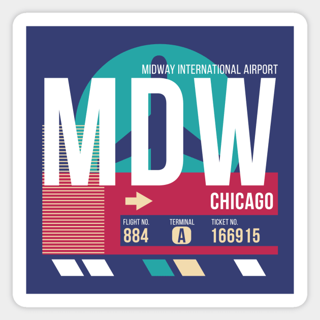 Chicago (MDW) Airport Code Baggage Tag E - Chicago Midway - Sticker ...