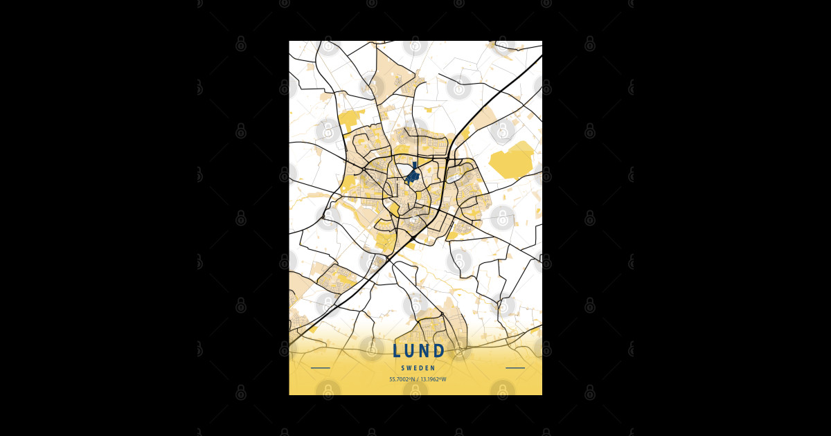 Lund - Sweden Yellow City Map - Lund Sweden Yellow City Map - Posters ...