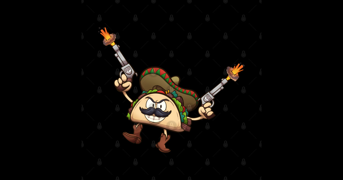 Cartoon Taco Character With Shooting Pistols - Cartoon Taco With ...