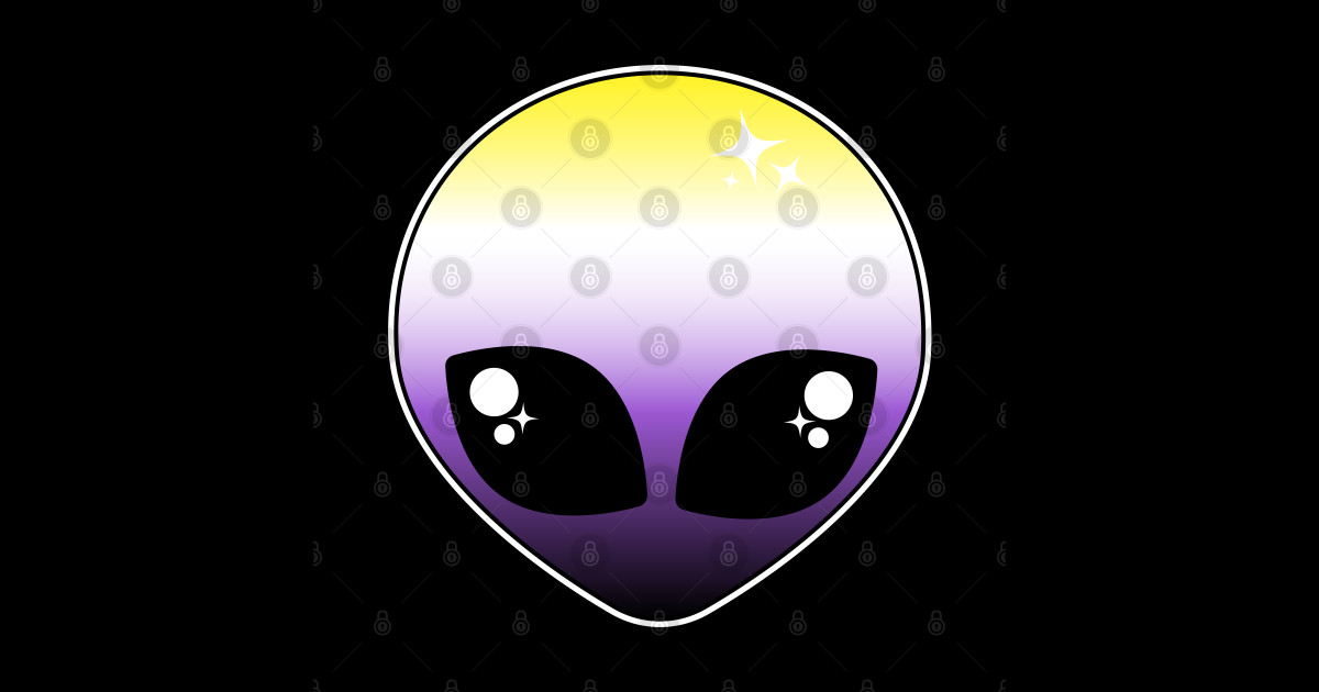 Non-Binary Kawaii Alien - Non Binary - Sticker | TeePublic