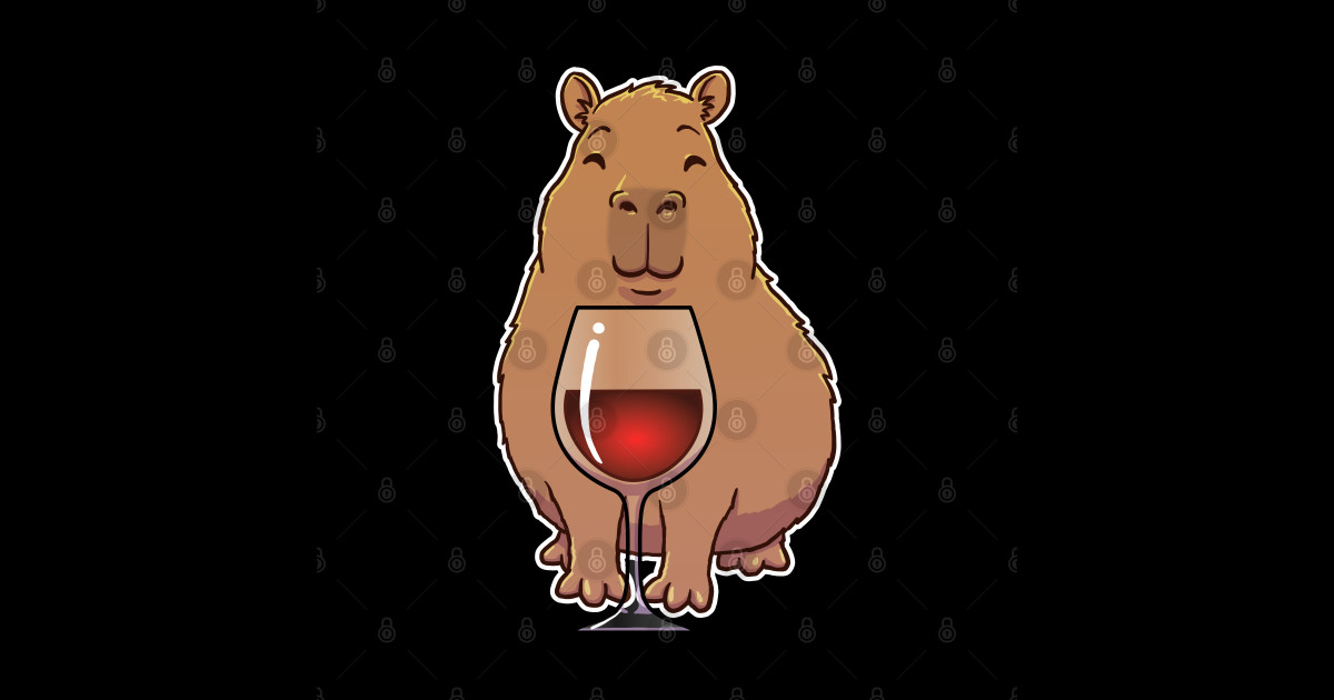 Capybara with a glass of wine - Capybara - Sticker | TeePublic