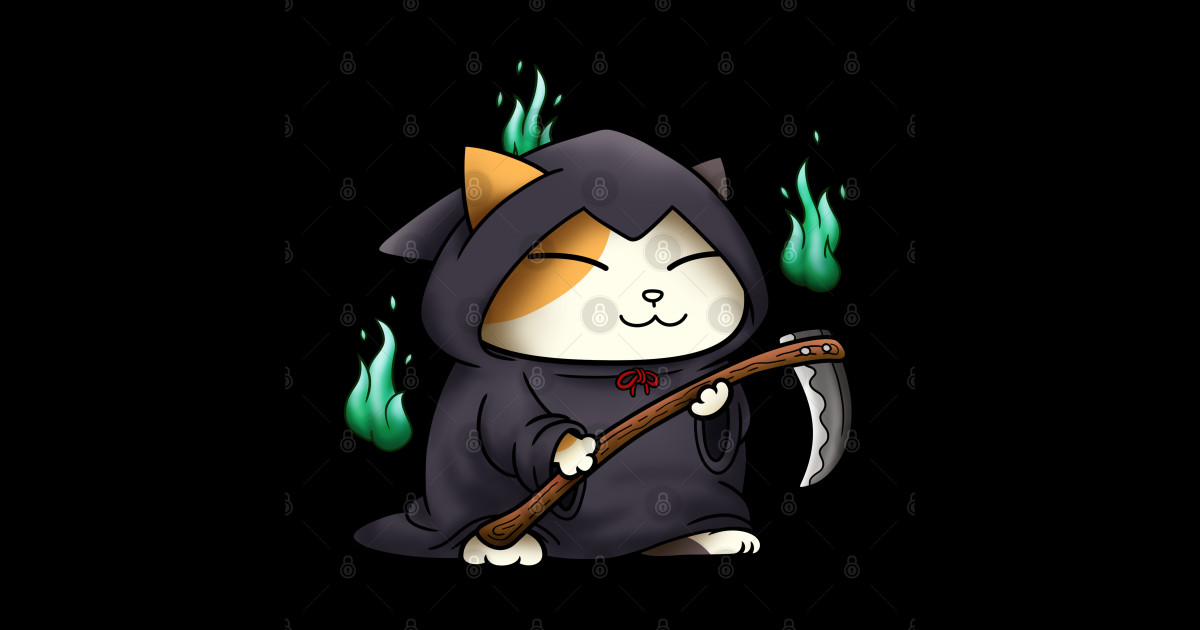 Halloween Cat Grim Reaper Kitty - Halloween Cats - Pin | TeePublic