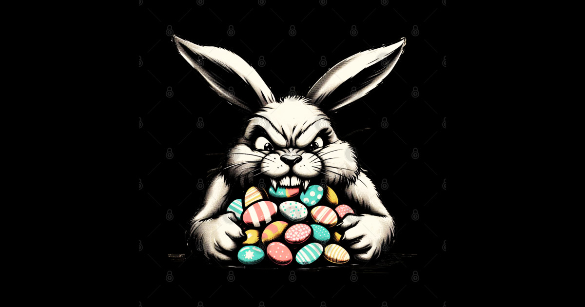 Rabid Bunny Hoarding easter eggs - Easter - Sticker | TeePublic