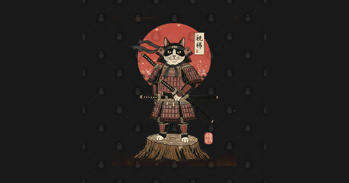 Samurai Cat Warrior Japanese Neko Katana - Japanese Samurai Cat - T ...
