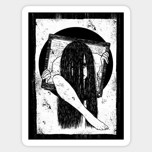 TV Set SADAKO (white print) - Ringu - Sticker | TeePublic