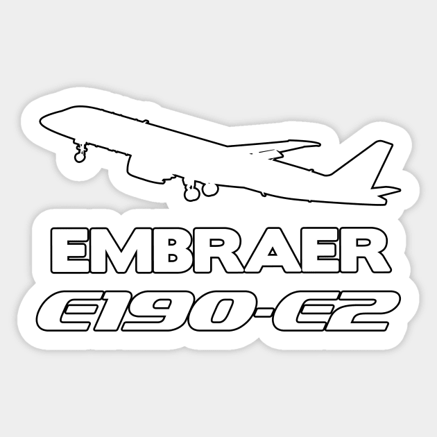 Embraer E190-E2 Silhouette Print (White) - E190 E2 - Sticker | TeePublic