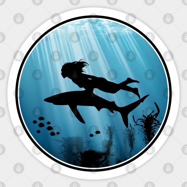 Shark Diver Girl - Freediving - Sticker | TeePublic