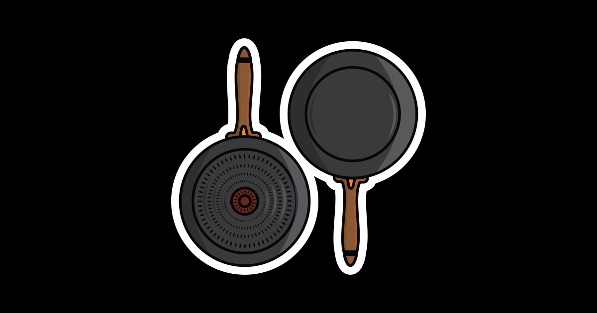 Fry Pan Front side and back side sticker design vector illustration ...
