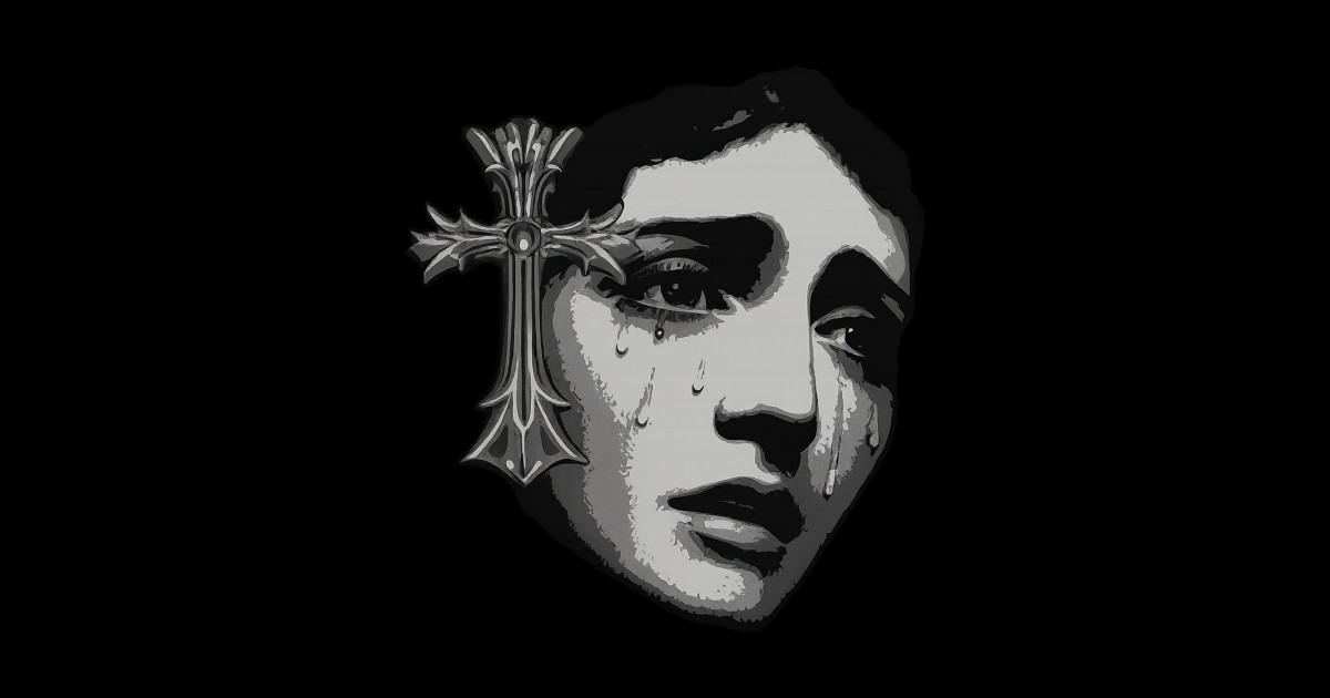 Crying Statue Face with Gothic Cross - Gothic Fashion - Sticker | TeePublic