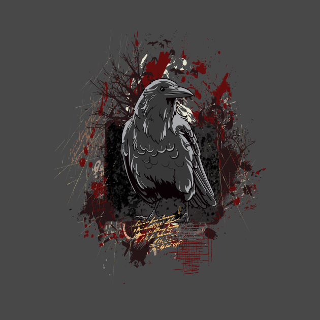 The Crow Grunge Design with Blood Splatters and Trees - Crow - T-Shirt ...