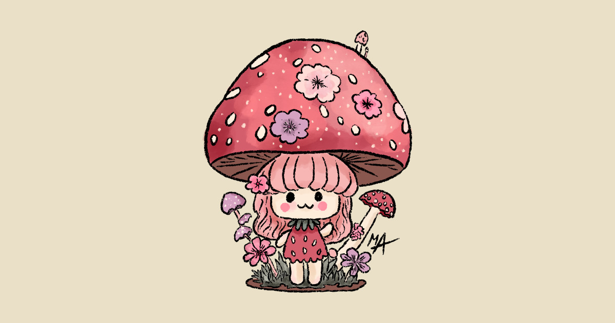 Pink Toadstool Mushroom Chibi (option without background ) - Mushroom ...