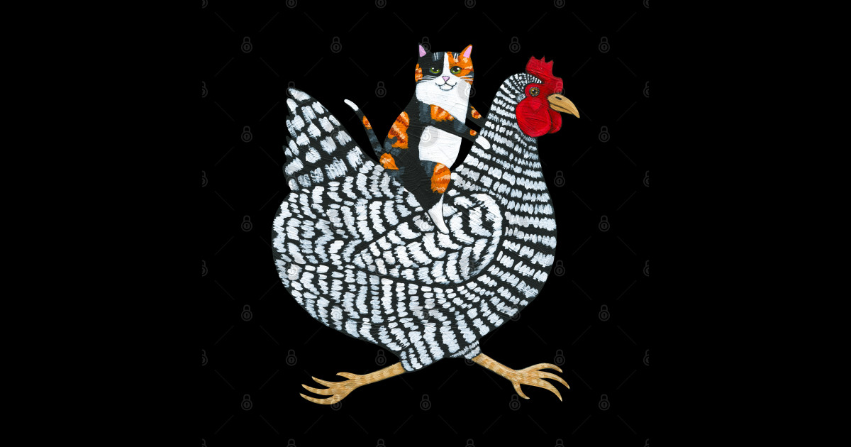 Calico Cat Chicken Ride - Cat - Sticker | TeePublic