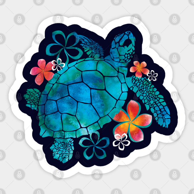 Sea Turtle with Flowers - Sea Turtle - Sticker | TeePublic
