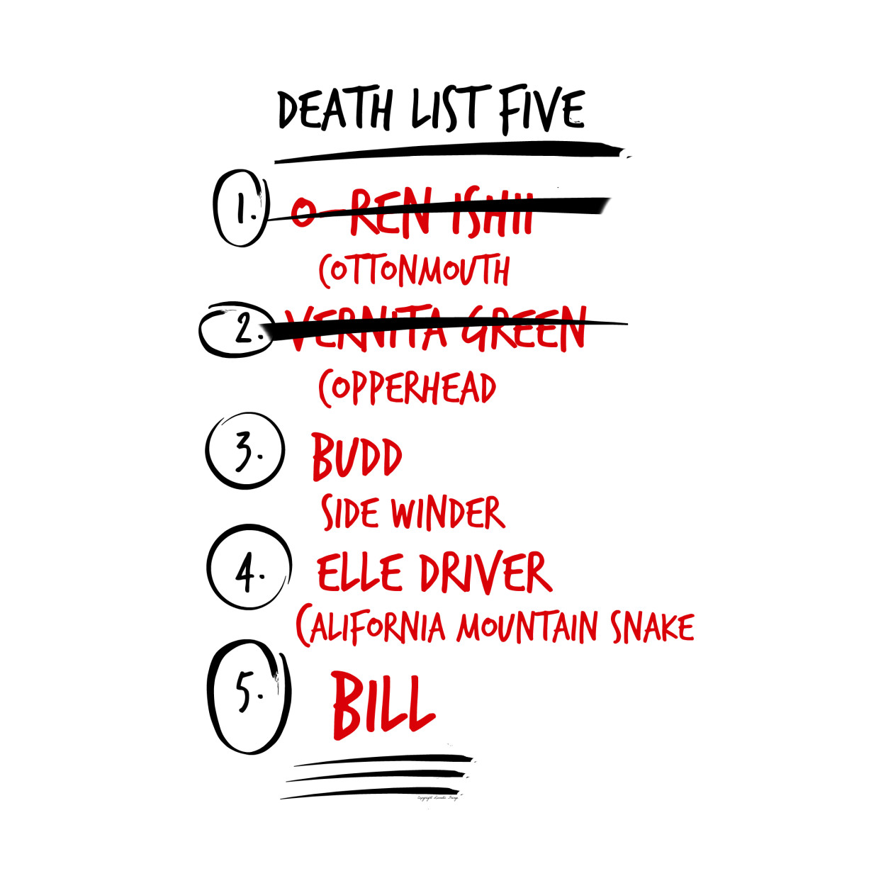 Kill Bill Death List Five - Kill Bill - Mug | TeePublic
