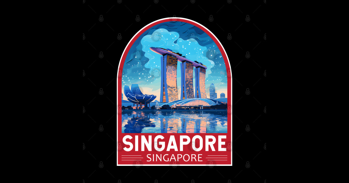 Singapore Marina Bay Night Travel Art Emblem - Singapore Marina Bay ...