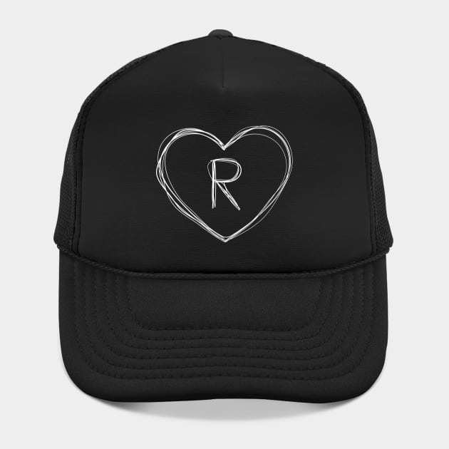 Letter R with heart frame in lineart style - Initial - Hat | TeePublic
