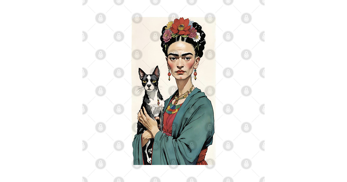 Frida and Her Furry Friend: Cartoon Illustration - Frida Kahlo - T ...