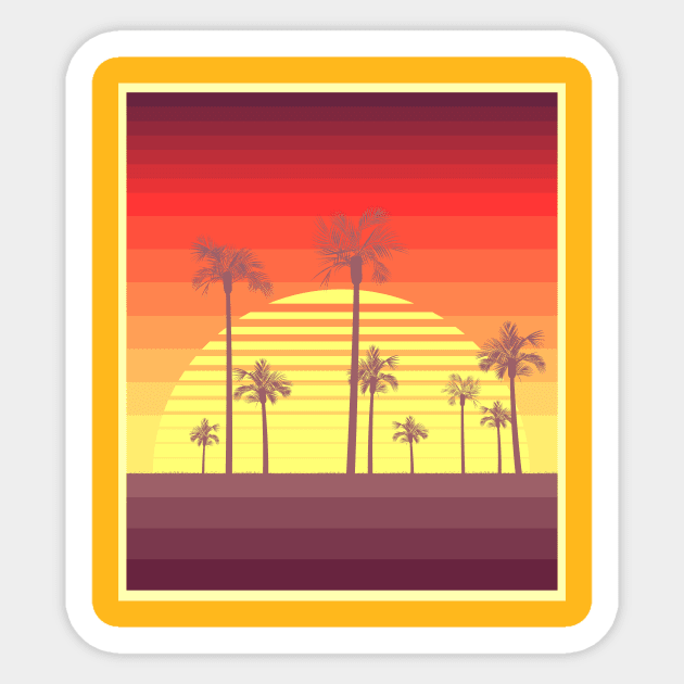 Retro summer beach sunset with palm trees - Summer - Sticker | TeePublic