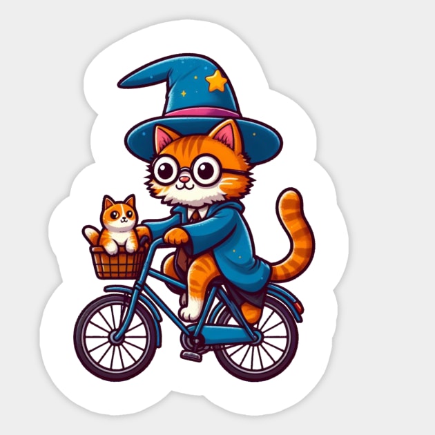 Cat Wizard Riding a Bike - Cat Wizard - Sticker | TeePublic