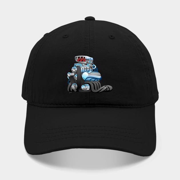 Hotrod Racing Car Engine Cartoon Illustration - Engine - Hat | TeePublic
