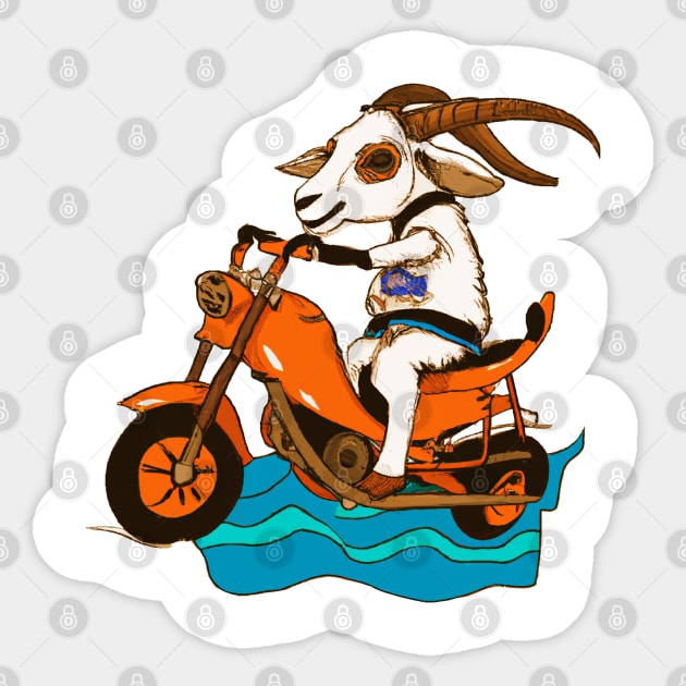 A goat rides on a motorcycle version 2 - Goat - Sticker | TeePublic