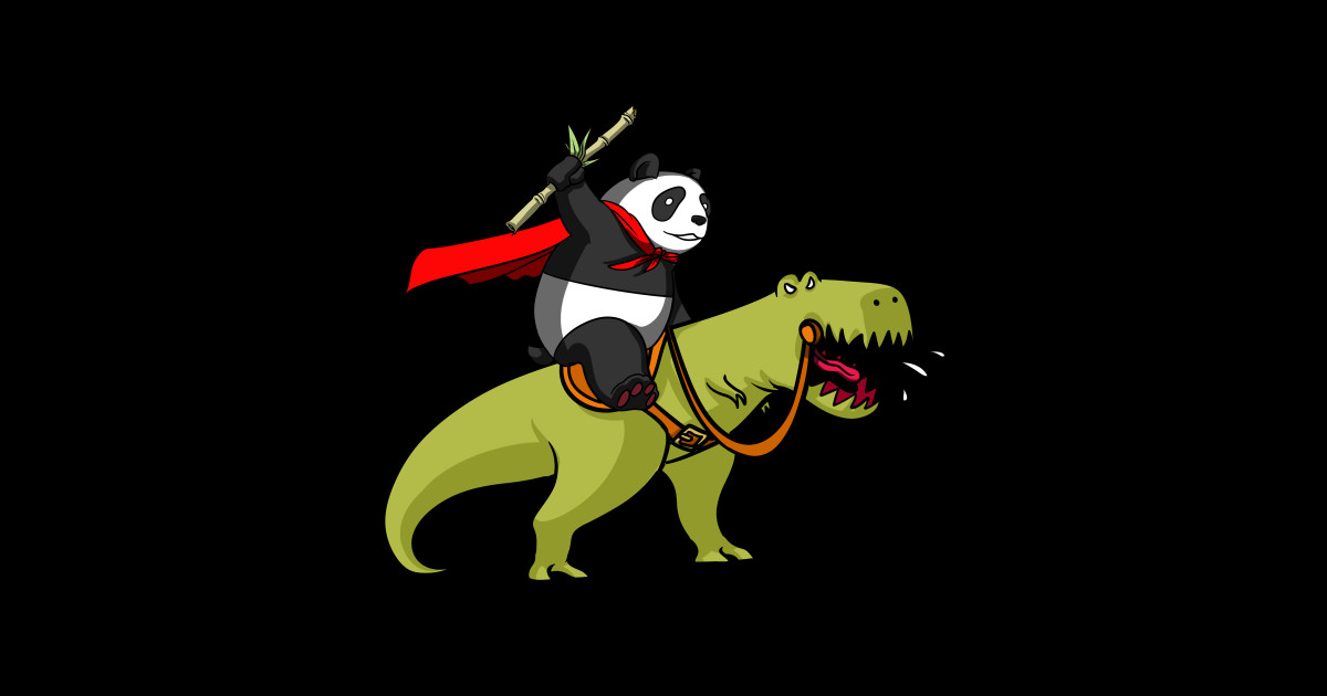 Panda Bear Riding A T-Rex Dinosaur - Panda Riding Dinosaur - Posters ...
