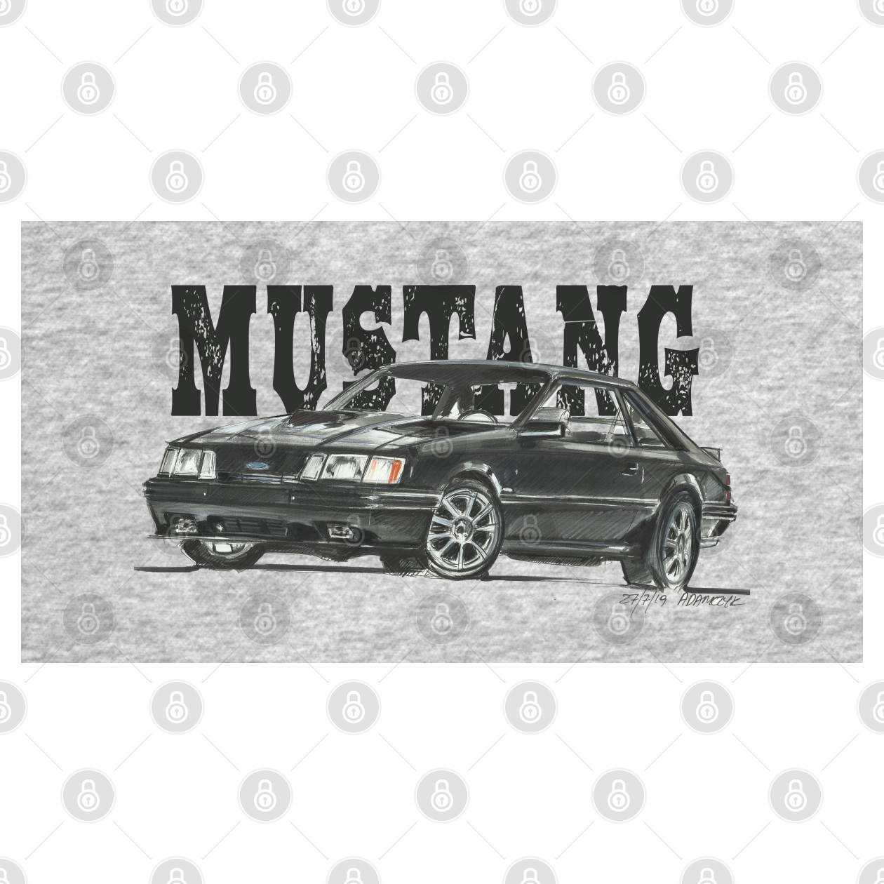 80's Mustang hand drawing - Mustang Car - T-Shirt | TeePublic