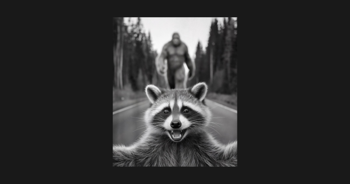 Scared Raccoon Selfie With Sasquatch Bigfoot - Raccoon - T-Shirt ...