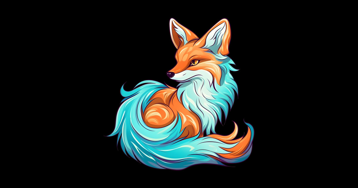 Whimsical fluffy red fox with cyan fur - Fox - T-Shirt | TeePublic