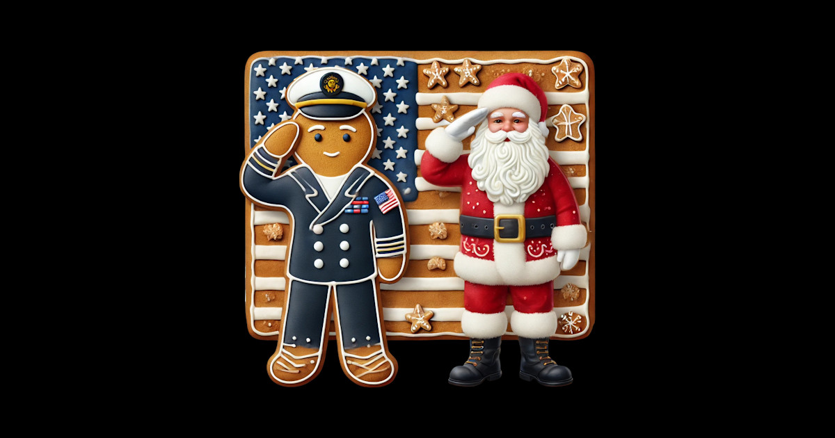 Navy Christmas Tee - Gingerbread Sailor & Santa Salute Patriotic Design ...
