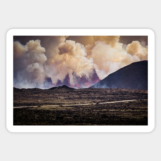 Dynamic Eruption Amid Volcanic Landscape - Volcanic Eruption - Sticker ...