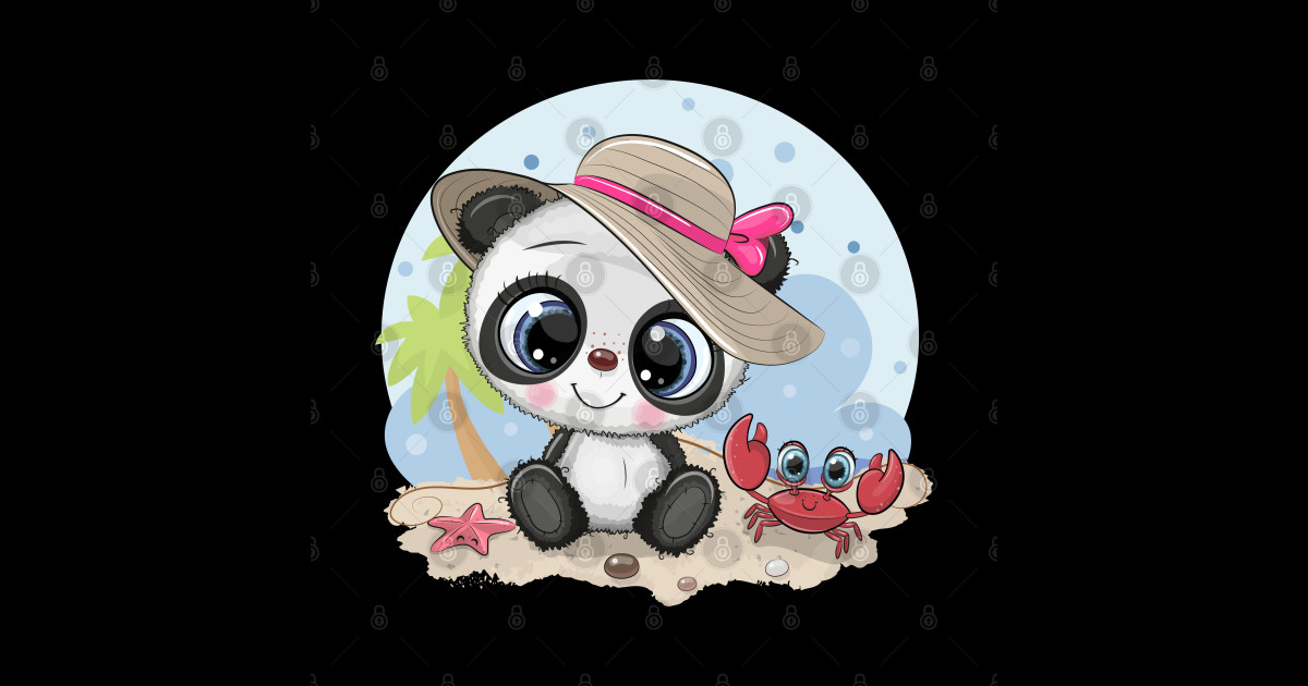 Cute panda sitting on the beach. - Panda - Sticker | TeePublic