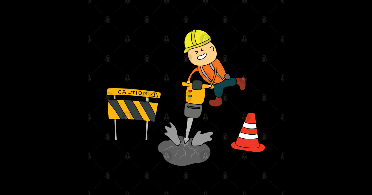 Kids drawing of funny construction worker drilling road with jack ...
