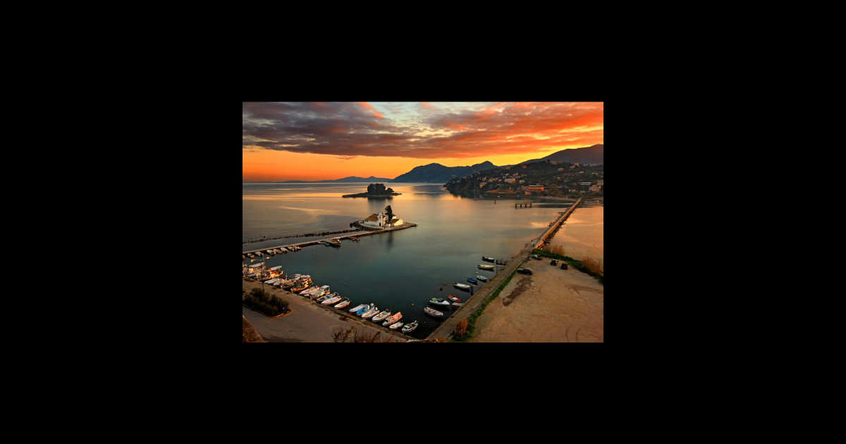 View from Kanoni - Corfu island - Architectural - Sticker | TeePublic