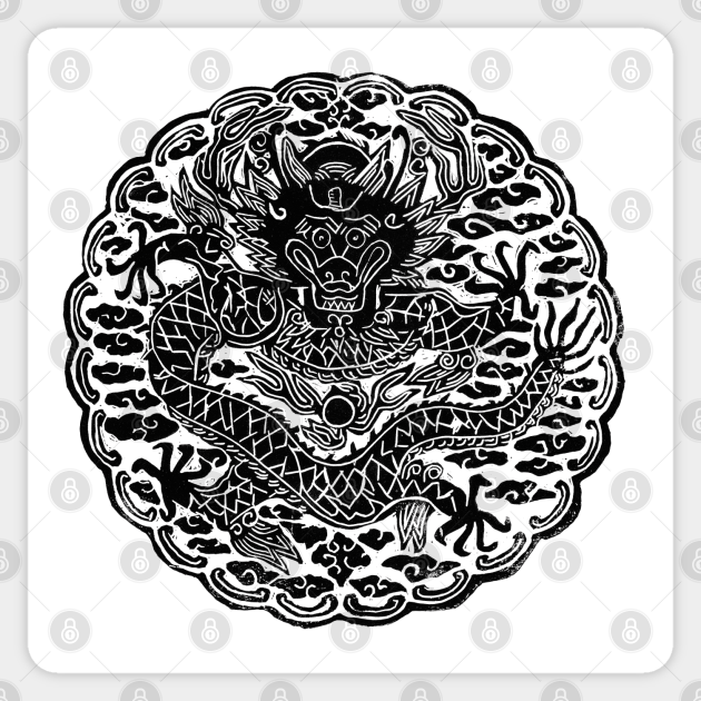 Lino cut - Mythical Korean dragon - Dragon - Sticker | TeePublic