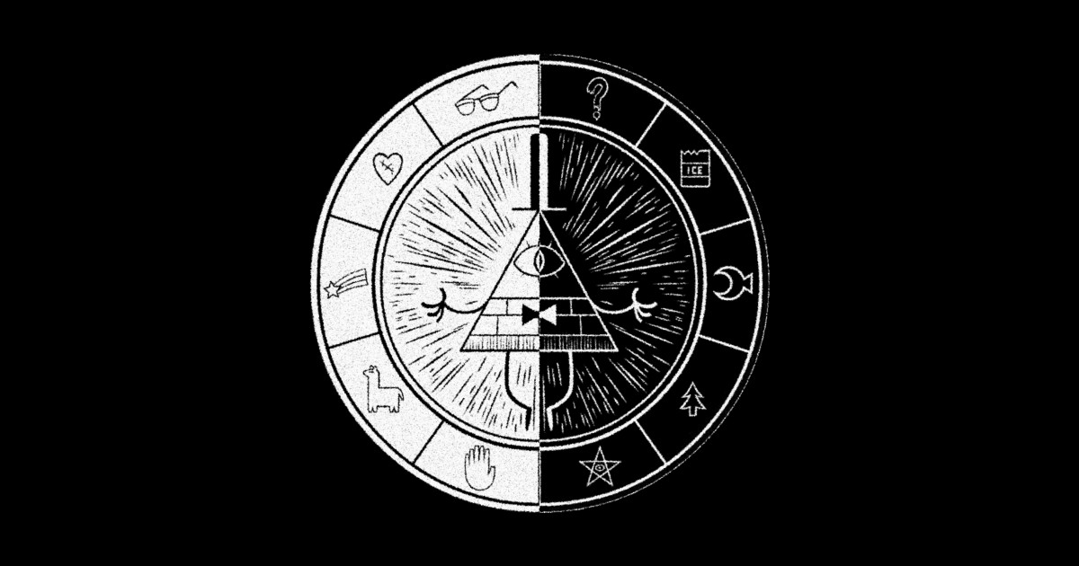 Bill Cipher Black and White Sign - Weirdmageddon - Pin | TeePublic