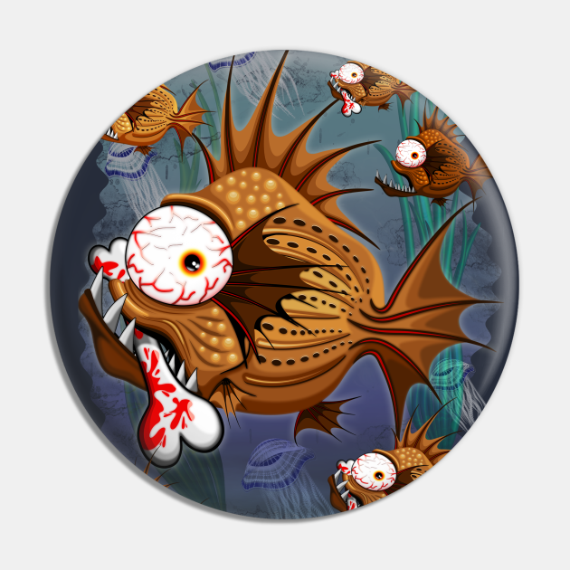 Psycho Fish Piranha with Bone - Piranha Attack - Pin | TeePublic