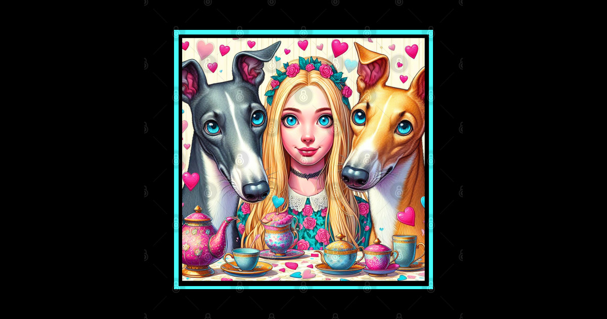 Young Girl and her Greyhounds Tea Party - Greyhounds - Posters and Art ...