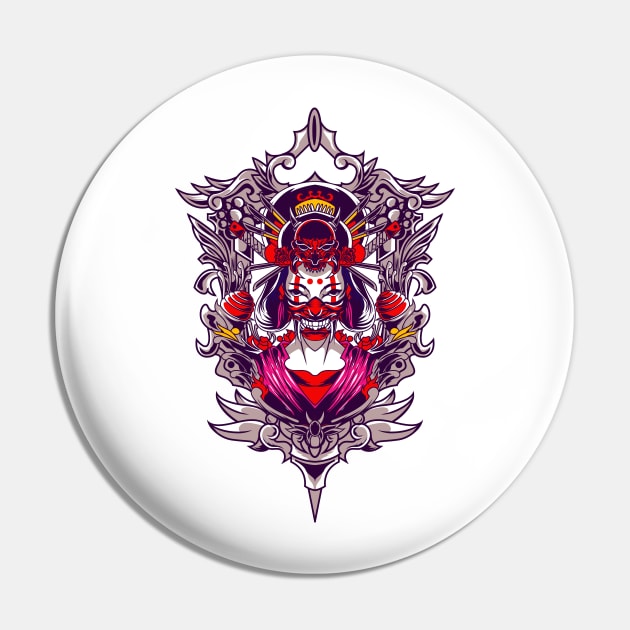 Geisha with a mask - Geisha - Pin | TeePublic