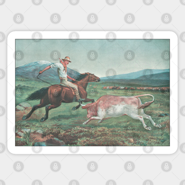 Cattle Mustering Australia Vintage Print - Mustering Cattle - Sticker ...