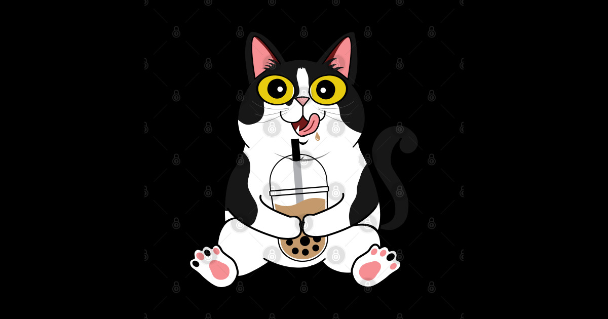 I Love Boba Cat | Tuxedo Cat - Boba Drinking Calico Kitty - Sticker ...